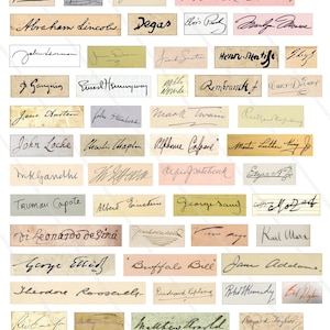 Digital Collage Sheet Famous Signatures Autograph for Junk Journal ...