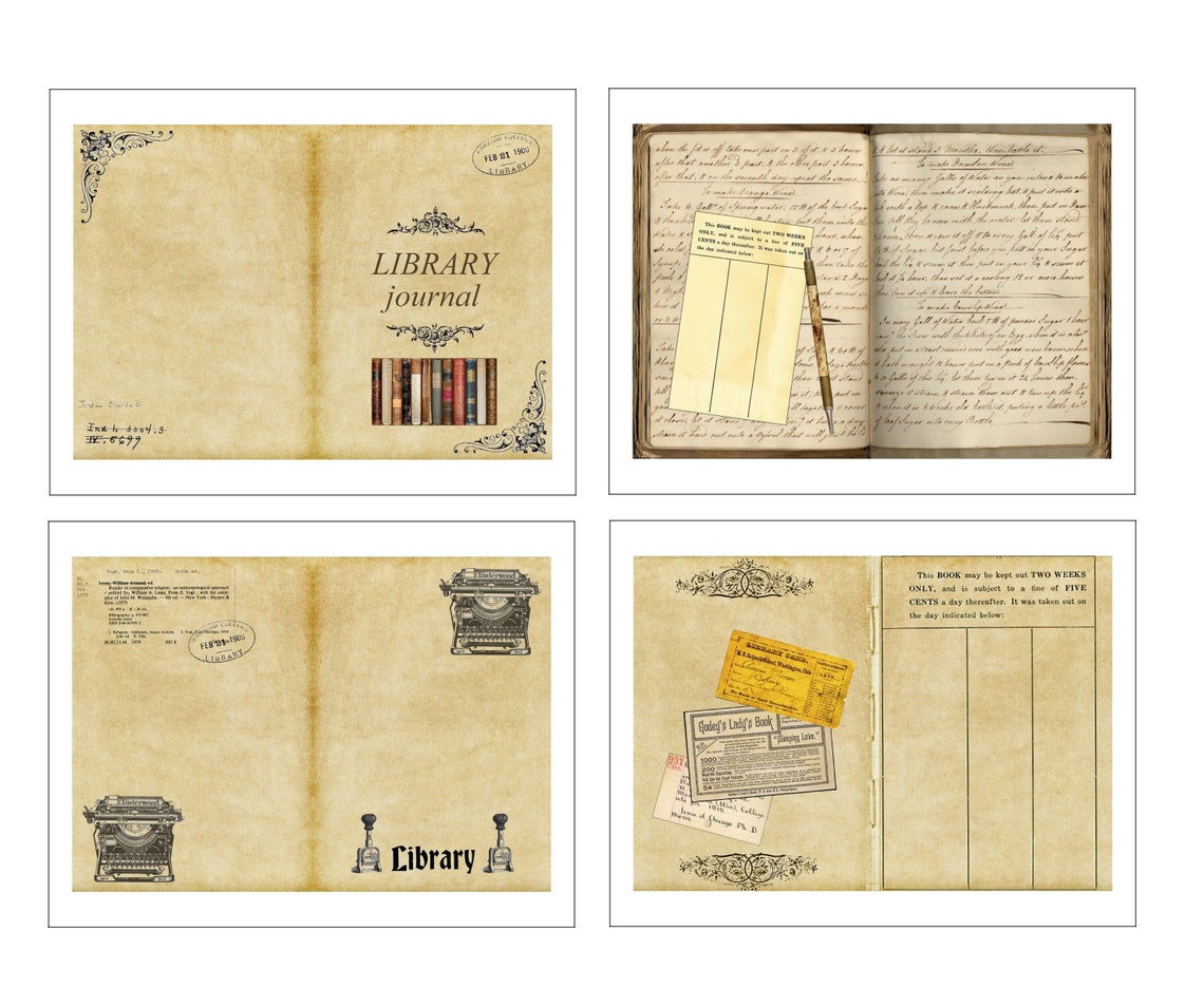 Vintage Library Junk Journal Kit Printable Library Journal DIY - Etsy