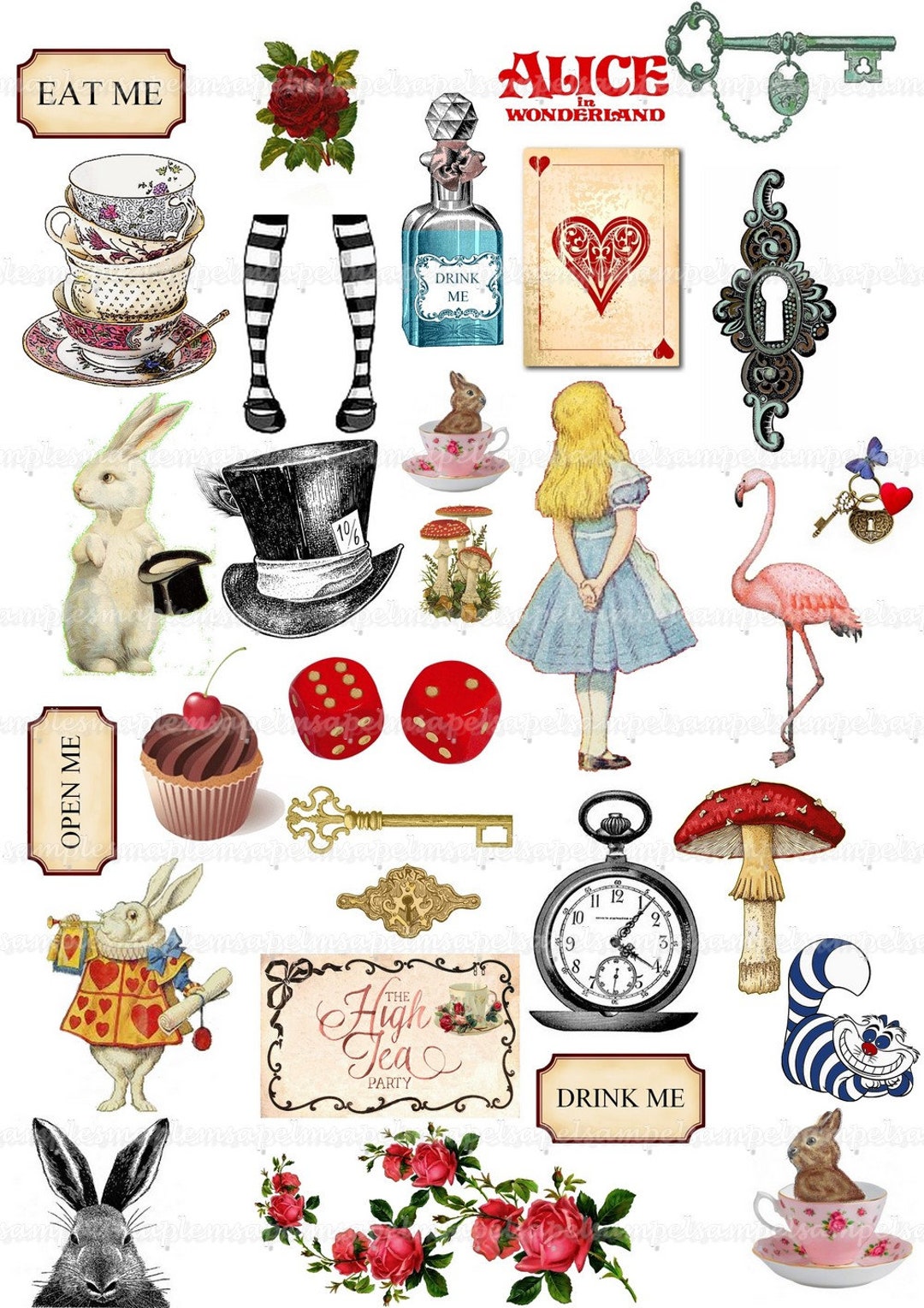 Alice in Wonderland Clipart Alice Clip Art Watercolor Mad Hatter Tea ...