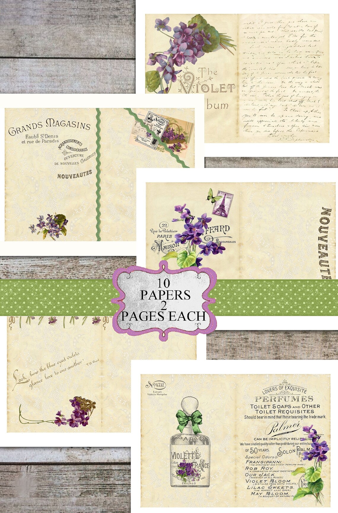 Violets Junk Journal Kit Printable Paper Digital Kit Ephemera Flowers ...