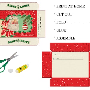 Printable Retro Christmas Ornament Box for Gifts, DIY Vintage Box ...