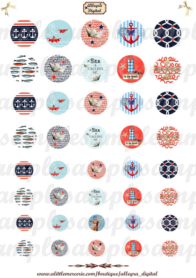 Nautical Circles Anchor Sea Digital Collage Sheet Digital | Etsy