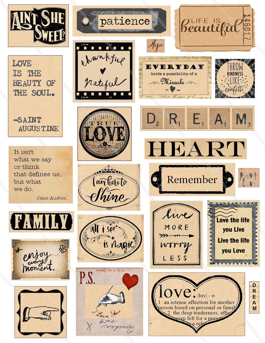 Digital Collage Sheet Words Sentences Phrases Quotes Inspirational ...