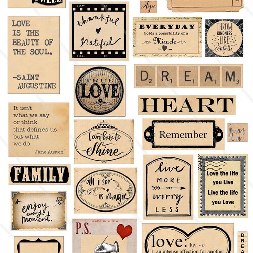 Digital Collage Sheet Words Sentences Phrases Quotes | Etsy Digital Collage Sheet Words Sentences Phrases Quotes | Etsy