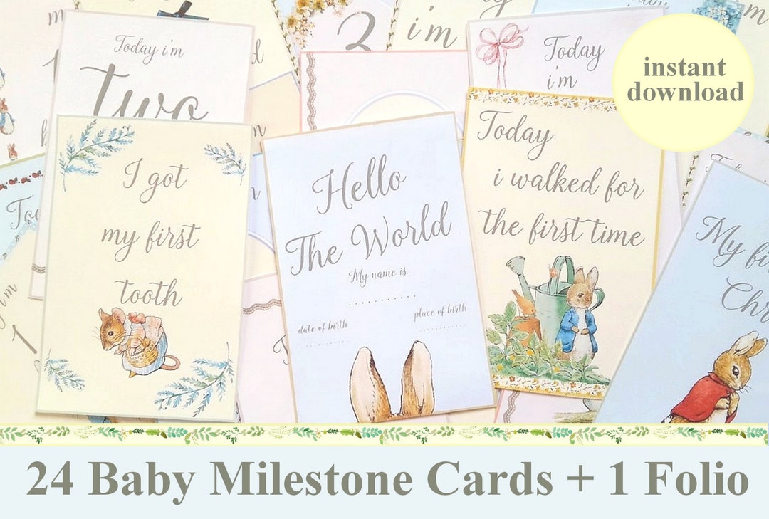 Peter Rabbit Baby Milestone Cards, Printable Baby Steps Cards Milestone ...