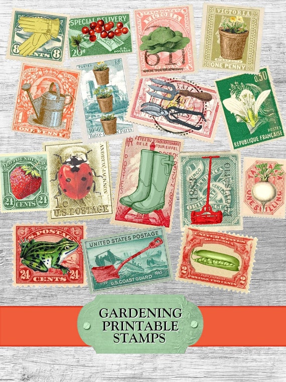 Printable Stamps Gardening Garden Ephemera Junk Journal - Etsy