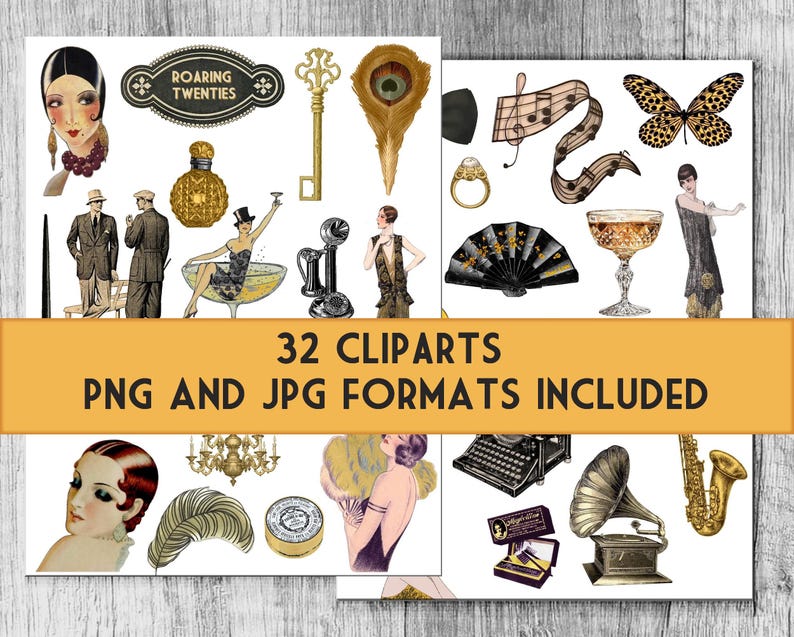 The Roaring Twenties Clipart Bundle – 32 Vintage PNG & JPG Images ...