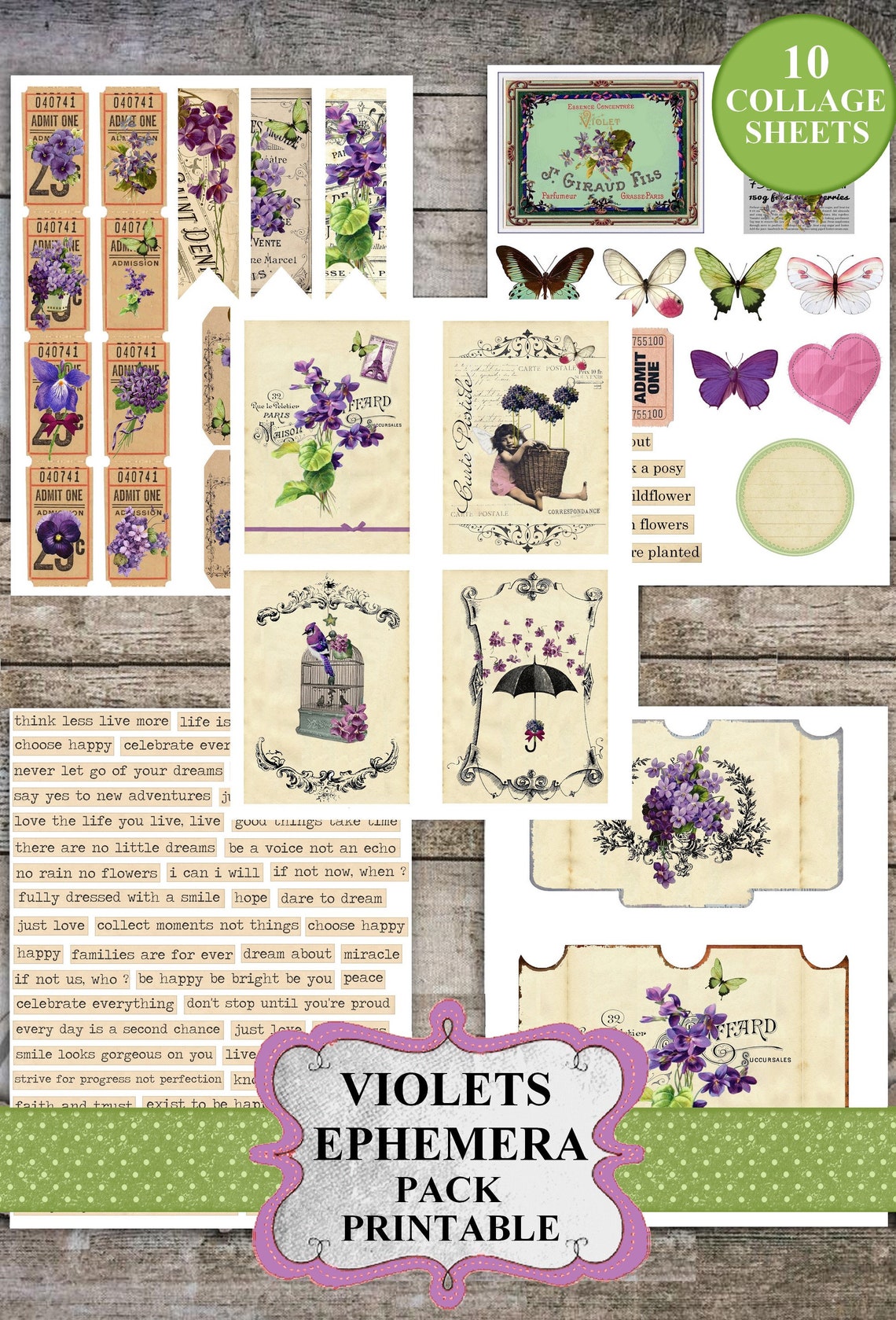 Violets Junk Journal Kit Printable Paper Digital Kit Ephemera | Etsy