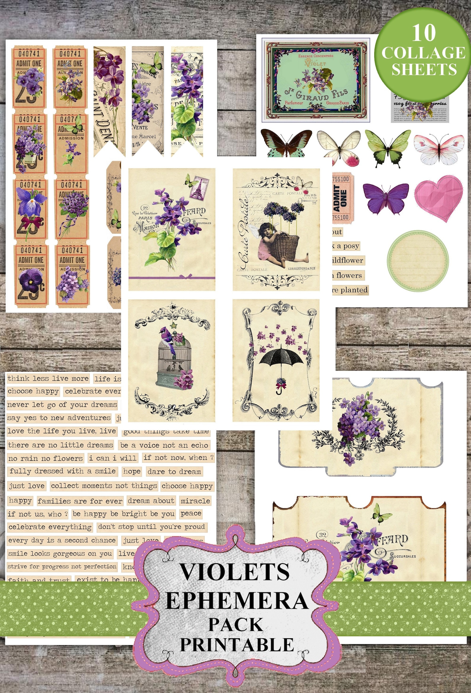Violets Junk Journal Kit Printable Paper Digital Kit Ephemera - Etsy