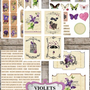 Violets Junk Journal Kit Printable Paper Digital Kit Ephemera Flowers ...