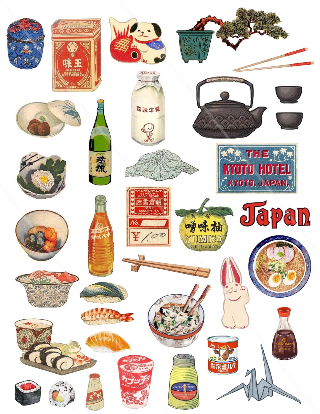 Vintage Japan Clip Art Vintage Japanese Ramen Sushi Clipart Digital ...
