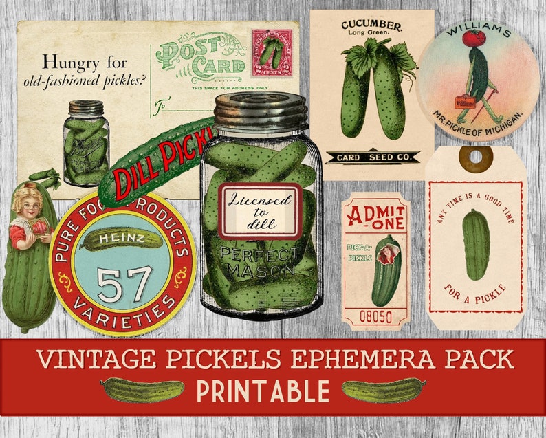 Vintage Pickles Ephemera | Retro Pickle Clipart | Junk Journal ...