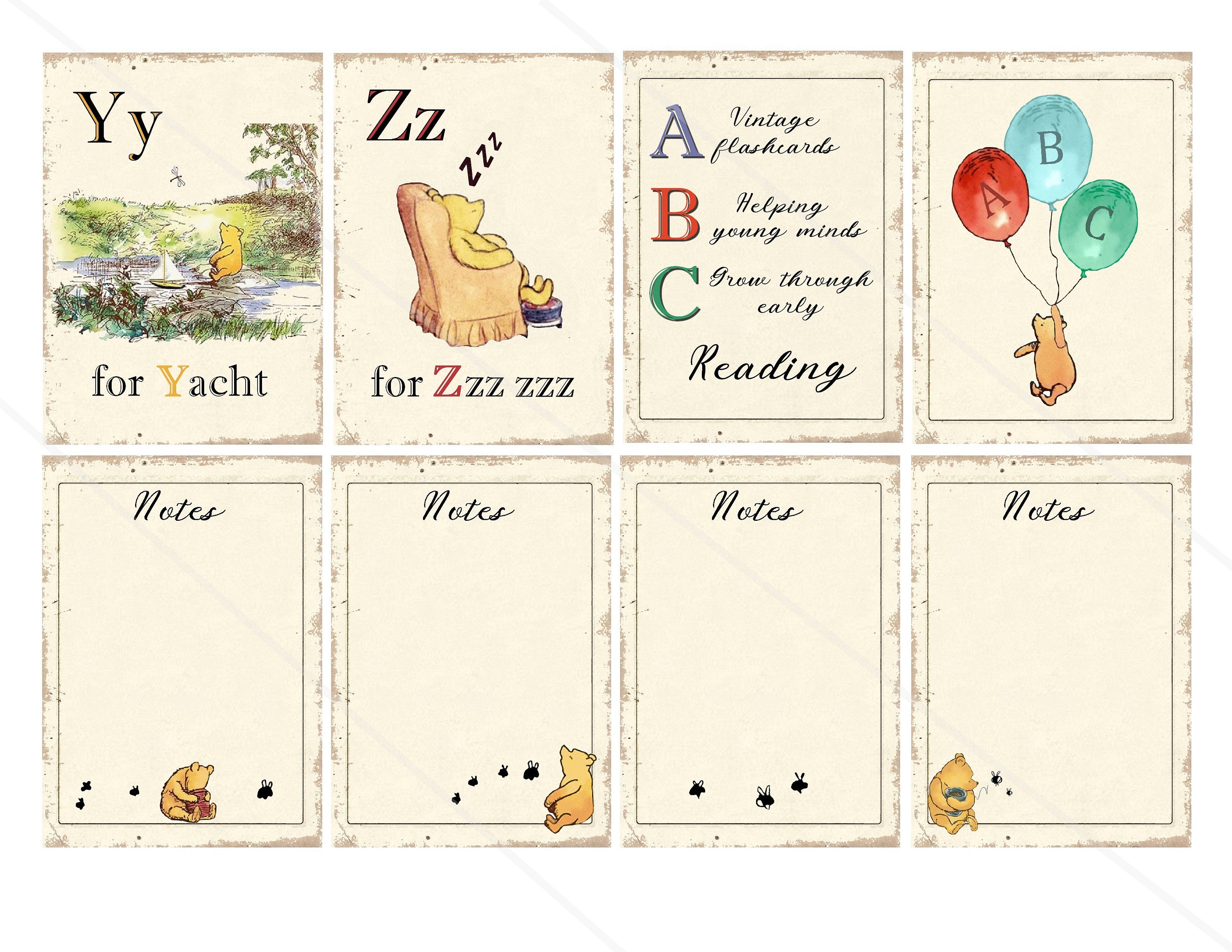 Classic Winnie the Pooh Alphabet Flash Cards – Vintage ABC Printable ...