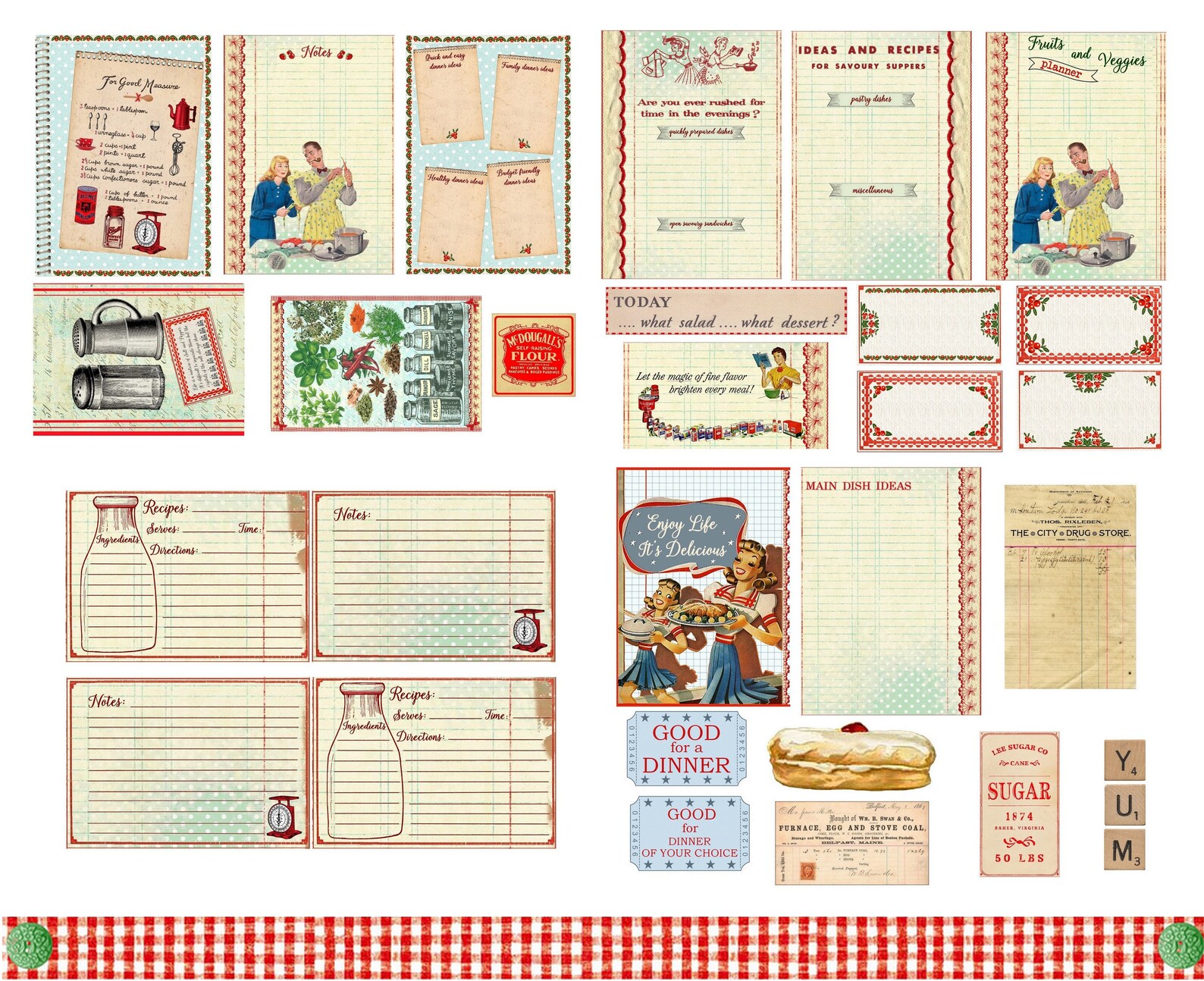 Cook Book Envelope Retro Cook Ephemera Kit Cook Junk Journal | Etsy