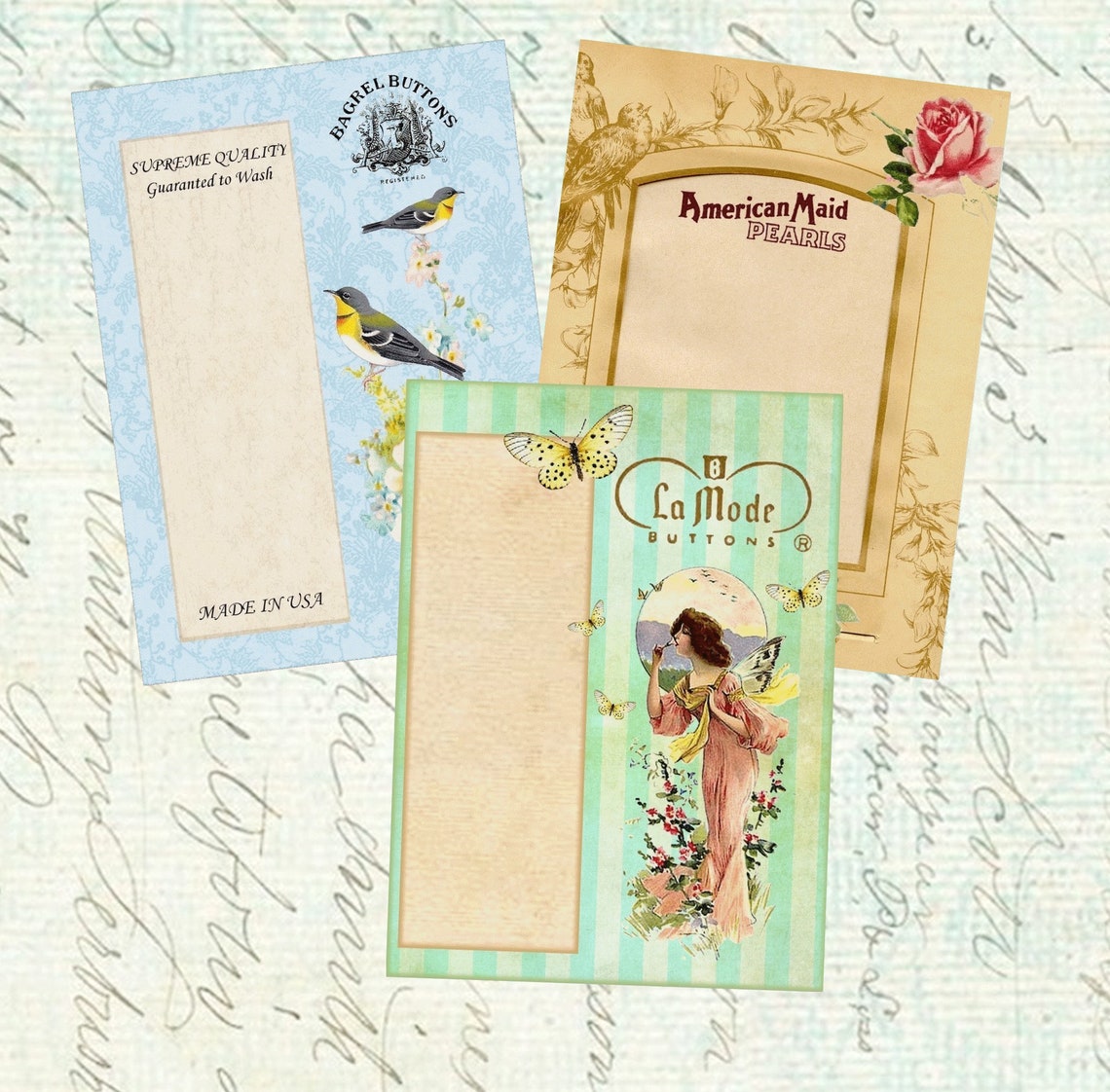 Printable Vintage Button Cards Sewing Ephemera Junk Journal, Digital ...