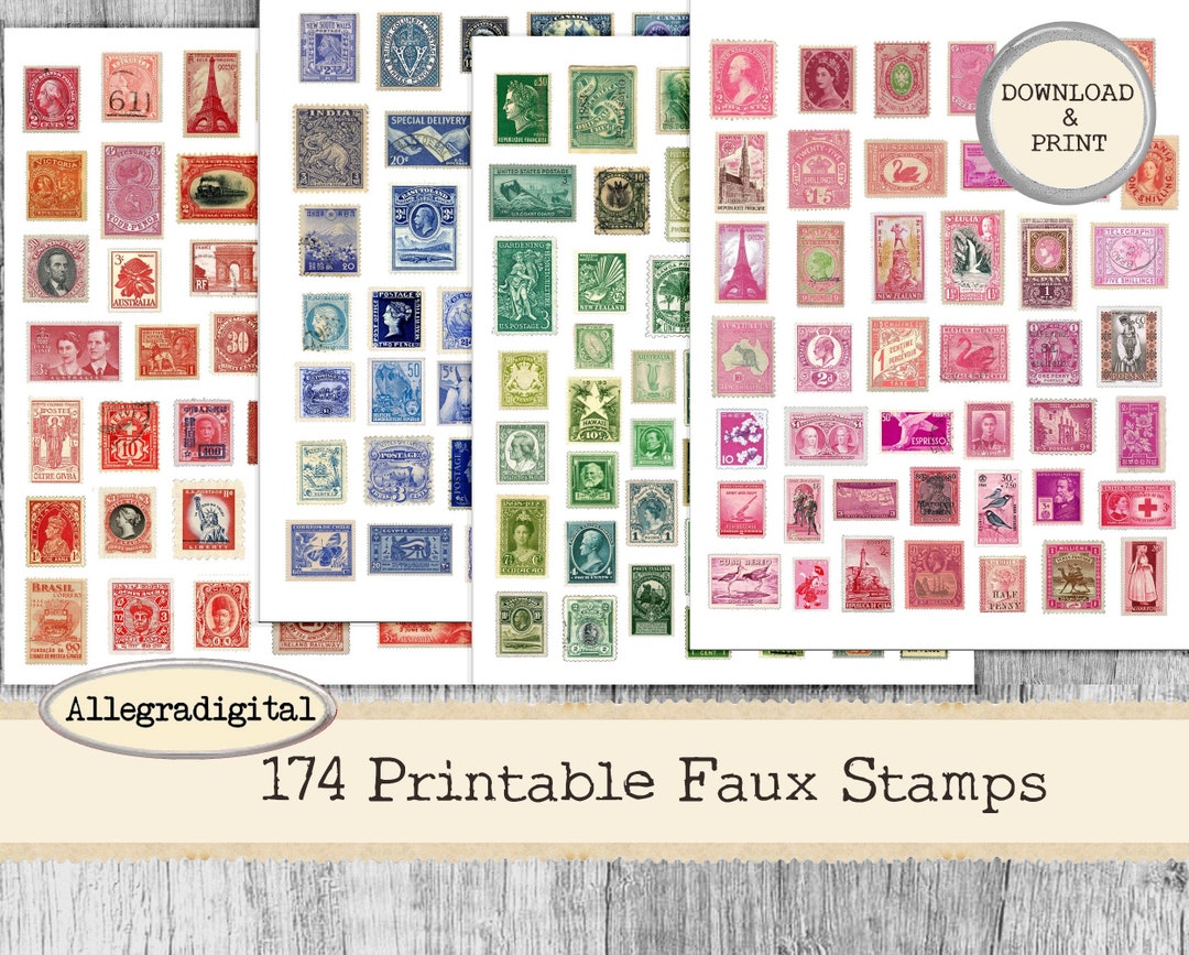 Vintage Postage Stamps, Printable Old Postage Stamps Ephemera ...
