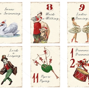 Twelve Days of Christmas Printable Cards, Retro Christmas Downloads ...