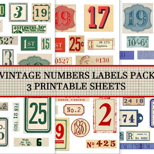 Vintage Number Labels Vintage Paper Ephemera Digital - Etsy