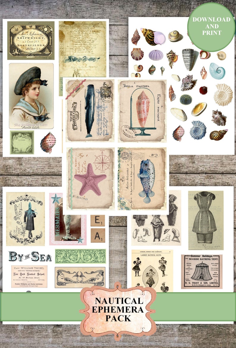 Junk Journal Ephemera Nautical Ephemera Pack Sea seashell | Etsy