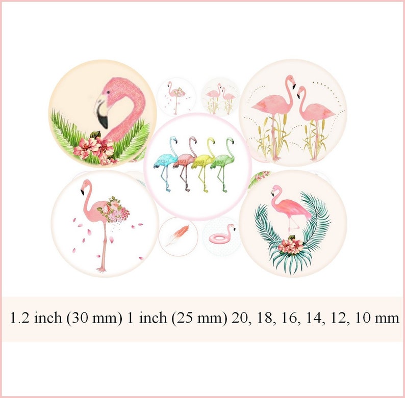 Pink Flamingos Digital Collage Sheet Circles Pendant Images Flamingo ...