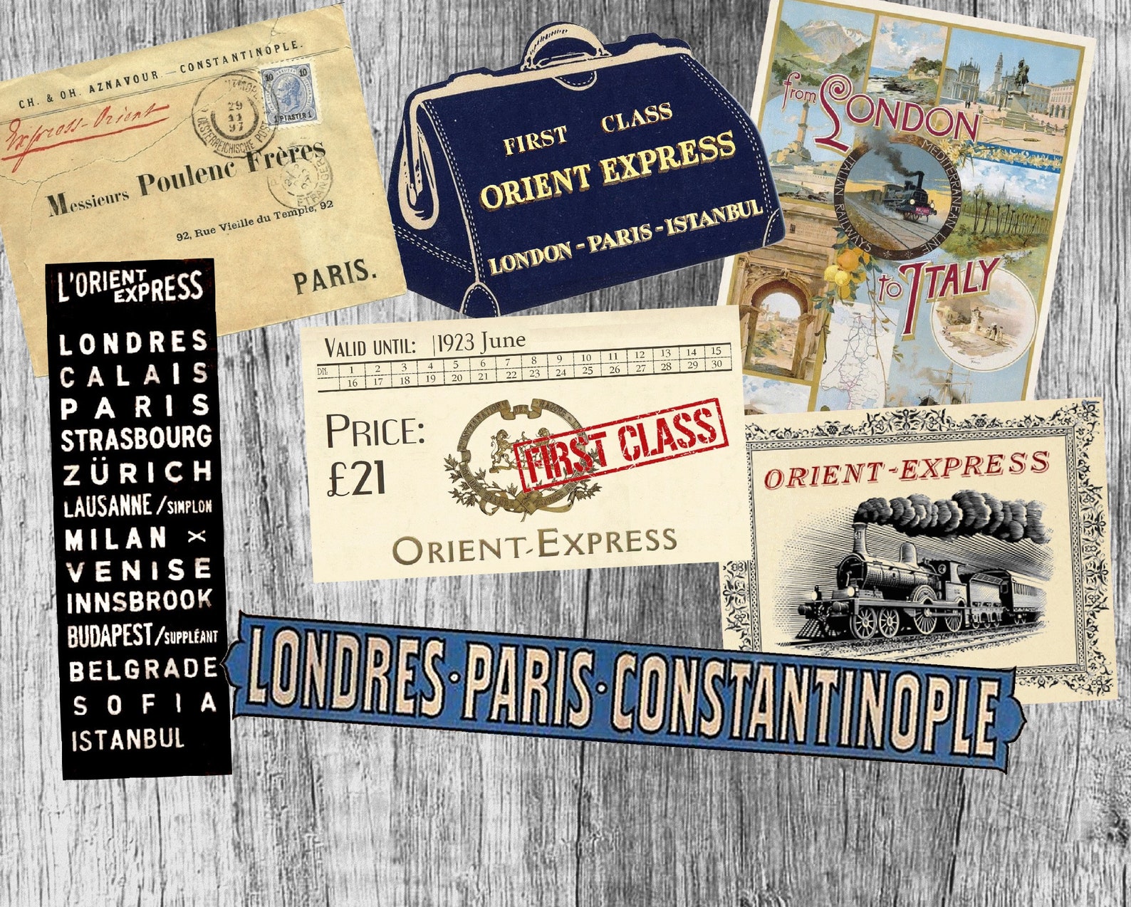 Vintage Orient Express Train Ephemera | Digital Collage Sheet | Travel ...