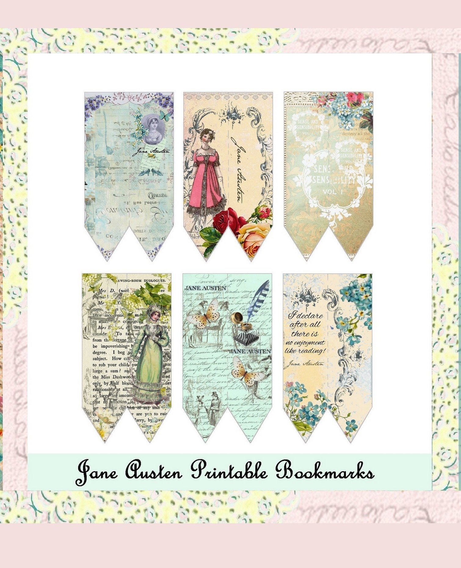 Jane Austen Printable Bookmarks Book Lover Bookmark Digital - Etsy