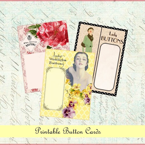 Vintage Blank Button Card Digital Download Printable Sewing - Etsy