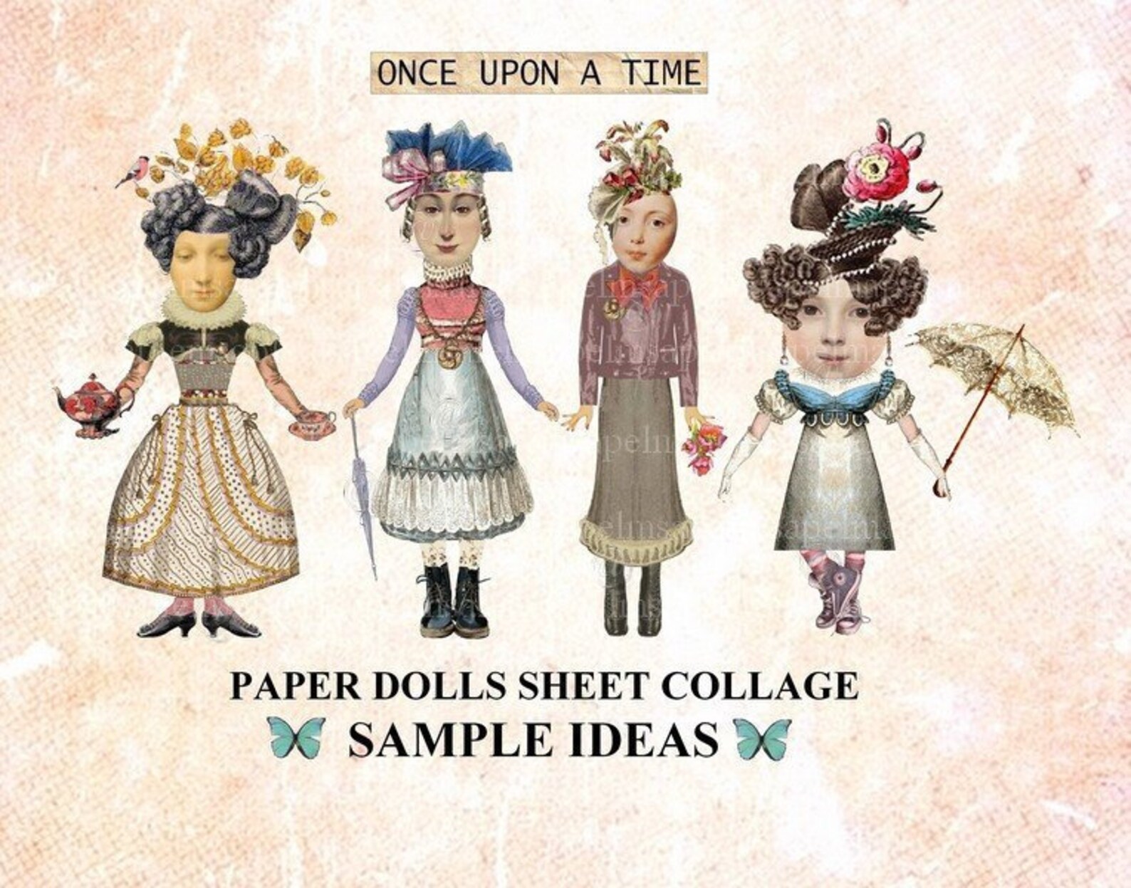 Paper Dolls Collage Sheet Journal Printable Paper Dolls Decoupage ...