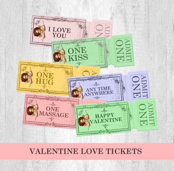 Valentine Tickets Love Ticket Strips Digital Collage Sheet | Etsy