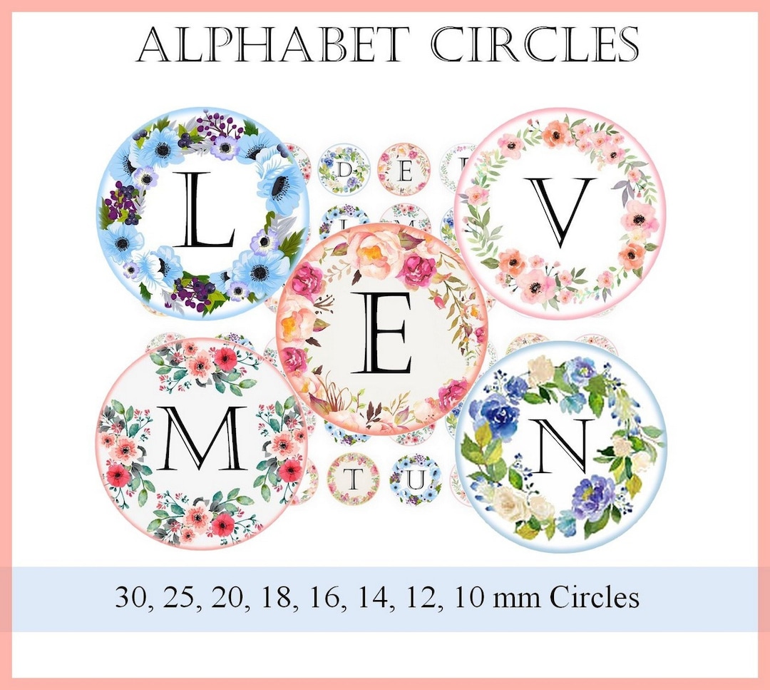 Boho Floral Monogram Collage Sheet, Alphabet Image Sheet, Bottlecap ...