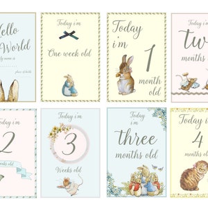 Peter Rabbit Baby Milestone Cards, Printable Baby Steps Cards Milestone ...
