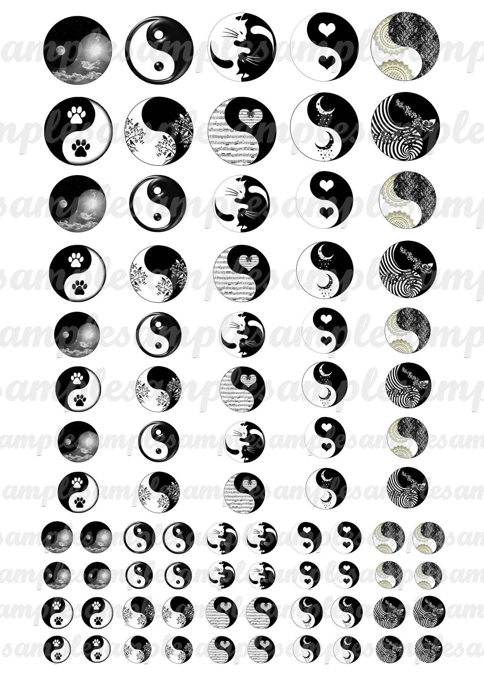 Yin and Yang Circles 12 14 18 20 25 30 Mm Digital | Etsy