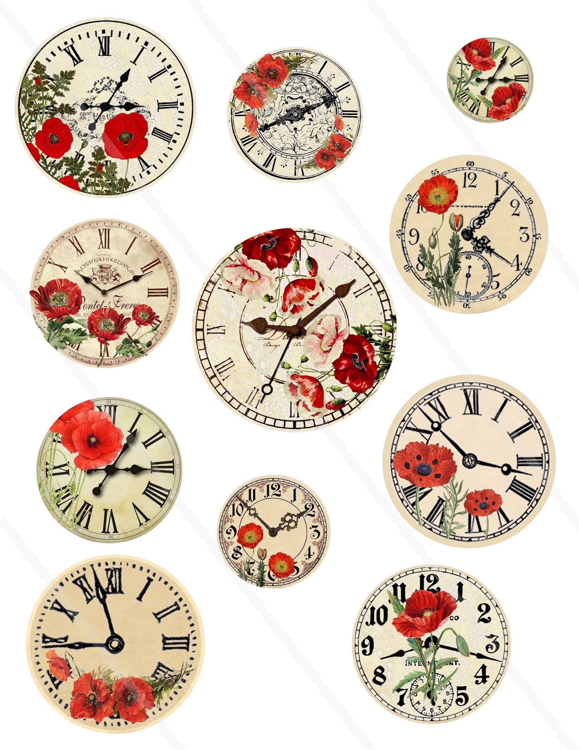Poppies Clocks Junk Journal Kit Tags Ephemera Printable | Etsy