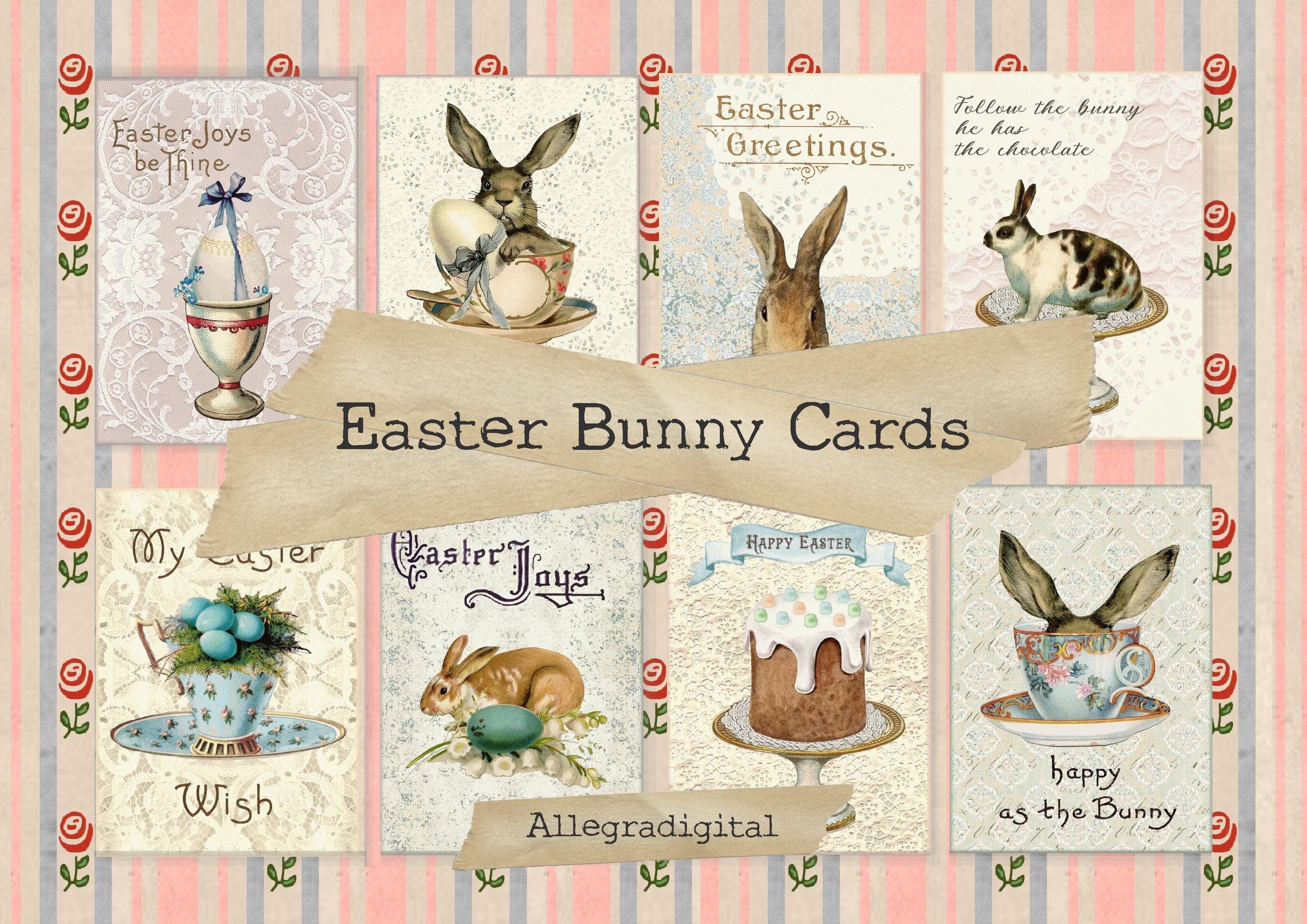 Vintage Easter Bunny Printable Cards – Shabby Chic Mini Tags 2.5x3.5 ...