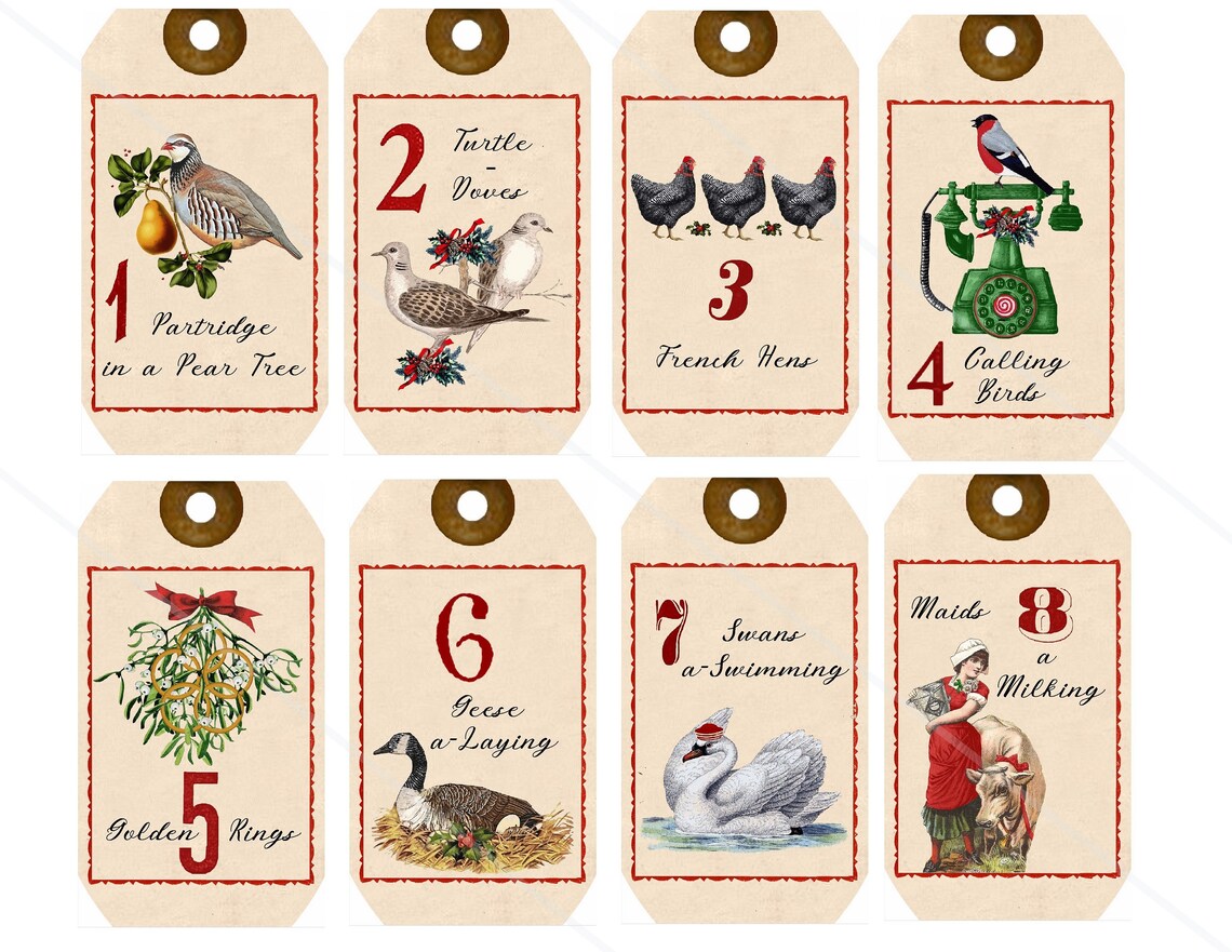 Twelve Days of Christmas Tags Printable Gift Tags Hang Tags Journaling ...