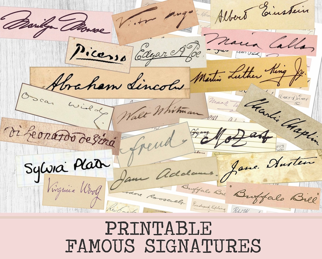 Digital Collage Sheet Famous Signatures Autograph for Junk Journal ...
