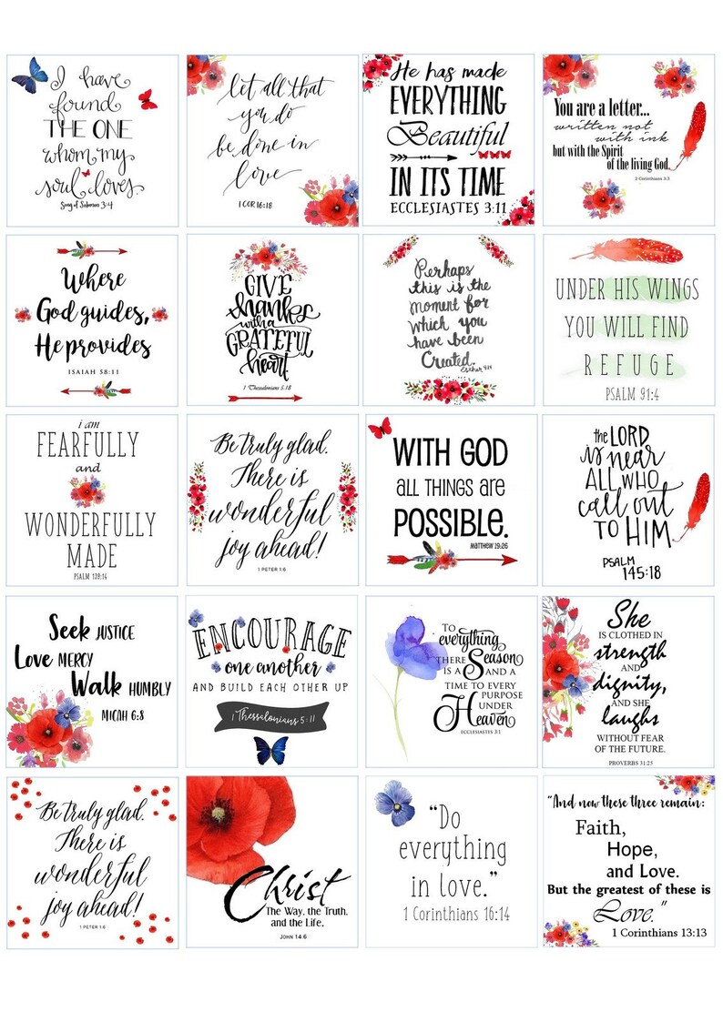 Digital Collage Sheet Bible Verses Tags and Box Scripture Art | Etsy