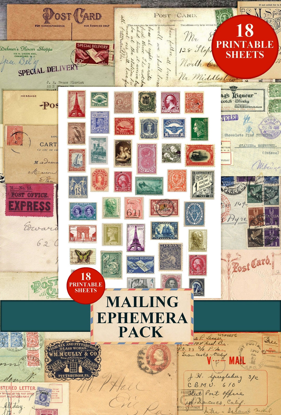 Junk Journal Ephemera, Antique Mailing Ephemera Pack Digital Download ...