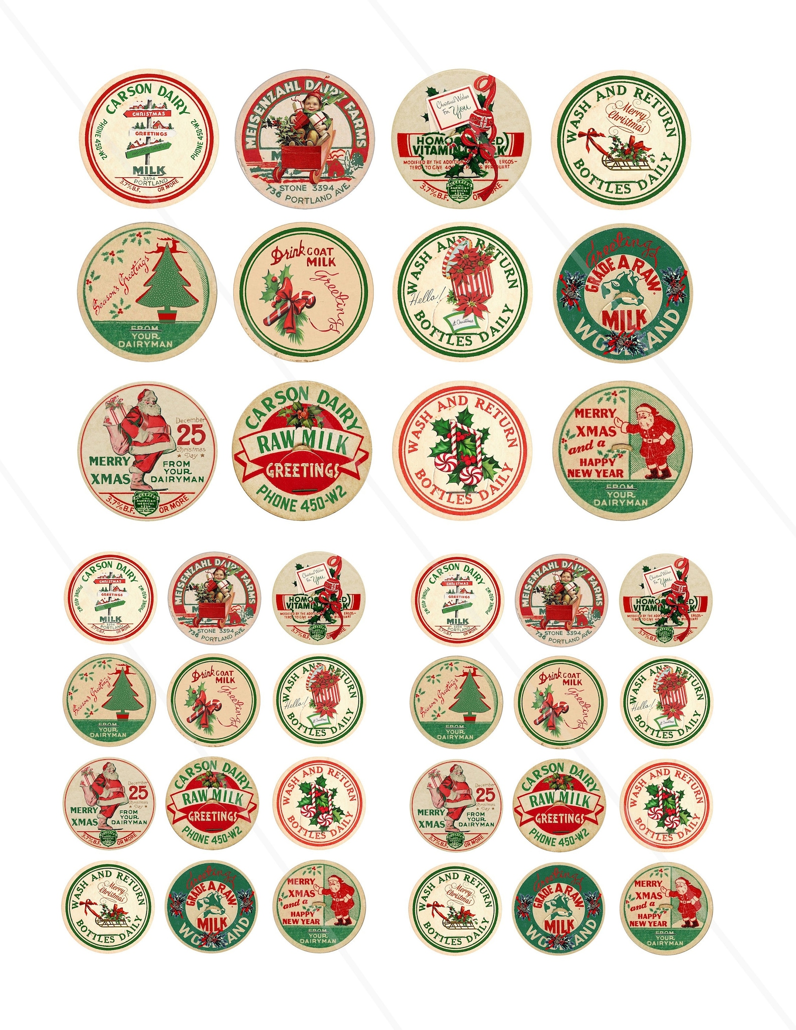 Retro Christmas Bottlecaps Printable Christmas 40's-50's Milk Caps ...