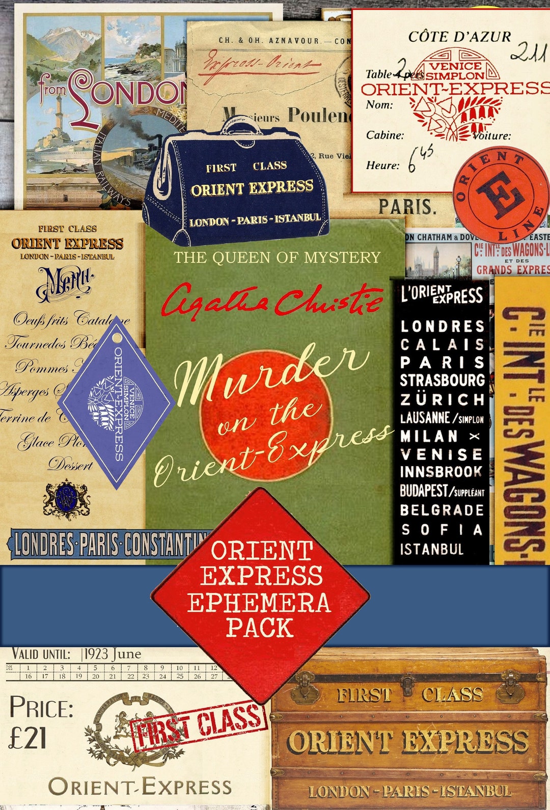 Vintage Orient Express Train Ephemera | Digital Collage Sheet | Travel ...