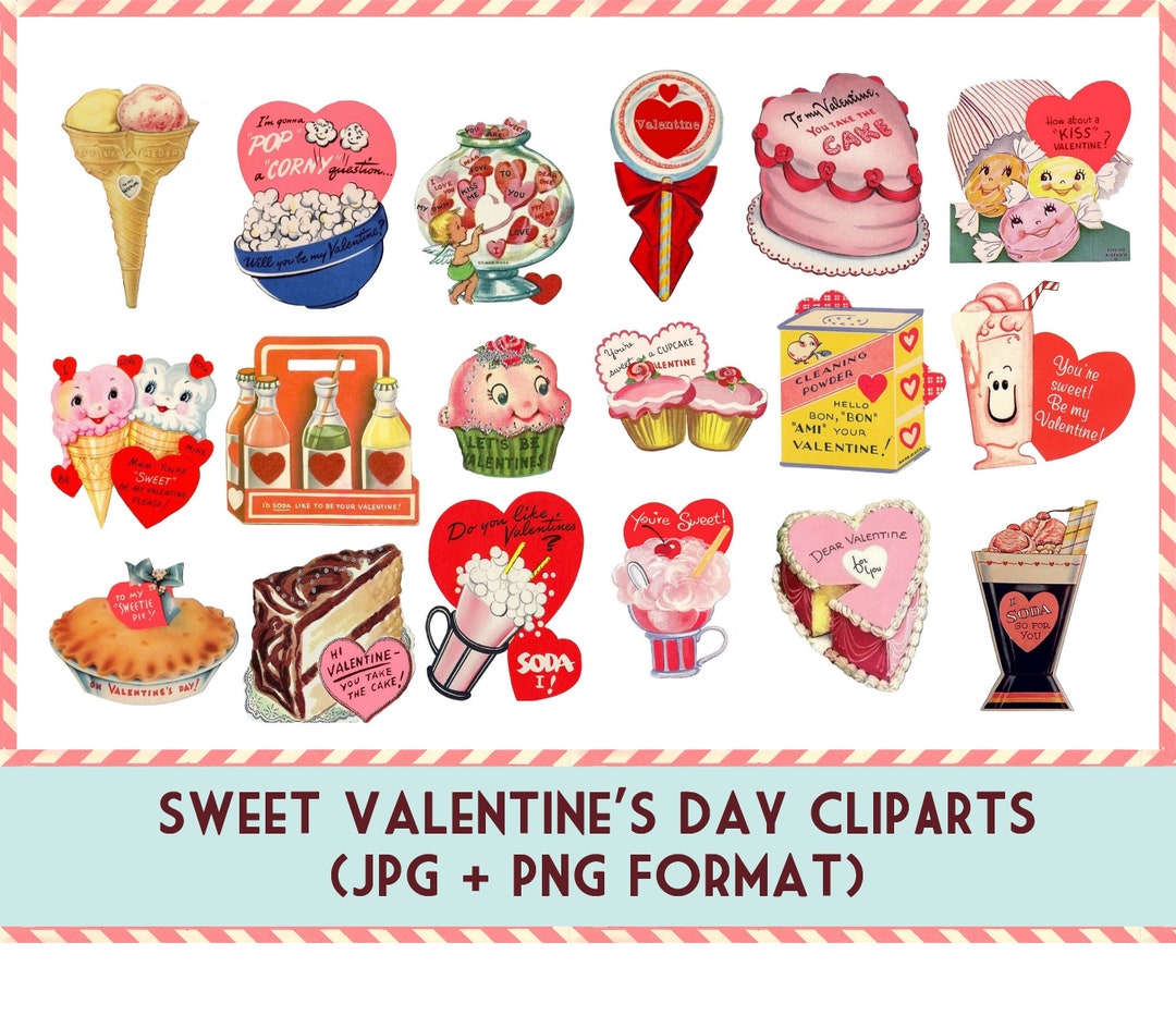 Vintage Sweets Valentines Clip Art Digital Collage Sheet Retro Candies ...