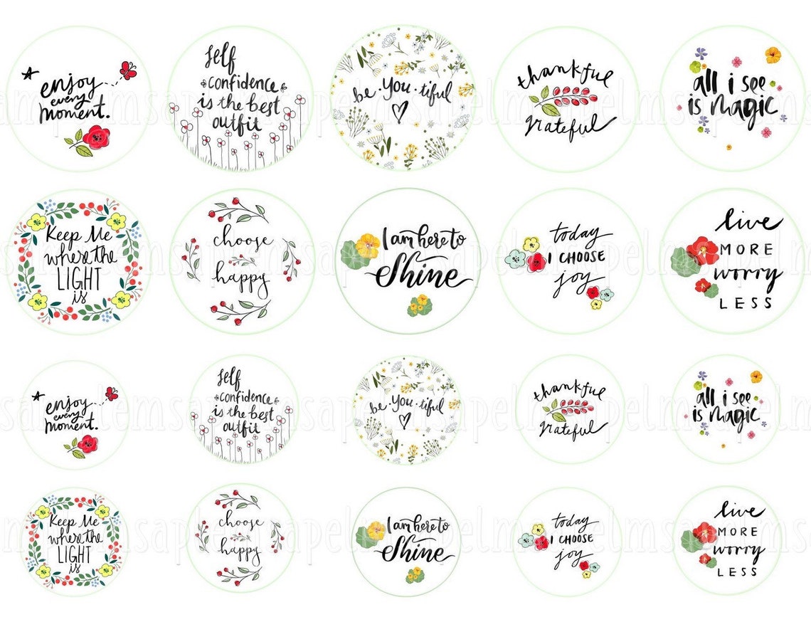 Digital Collage Sheet Circles Motivational Inspirational 2 Inch Saying ...
