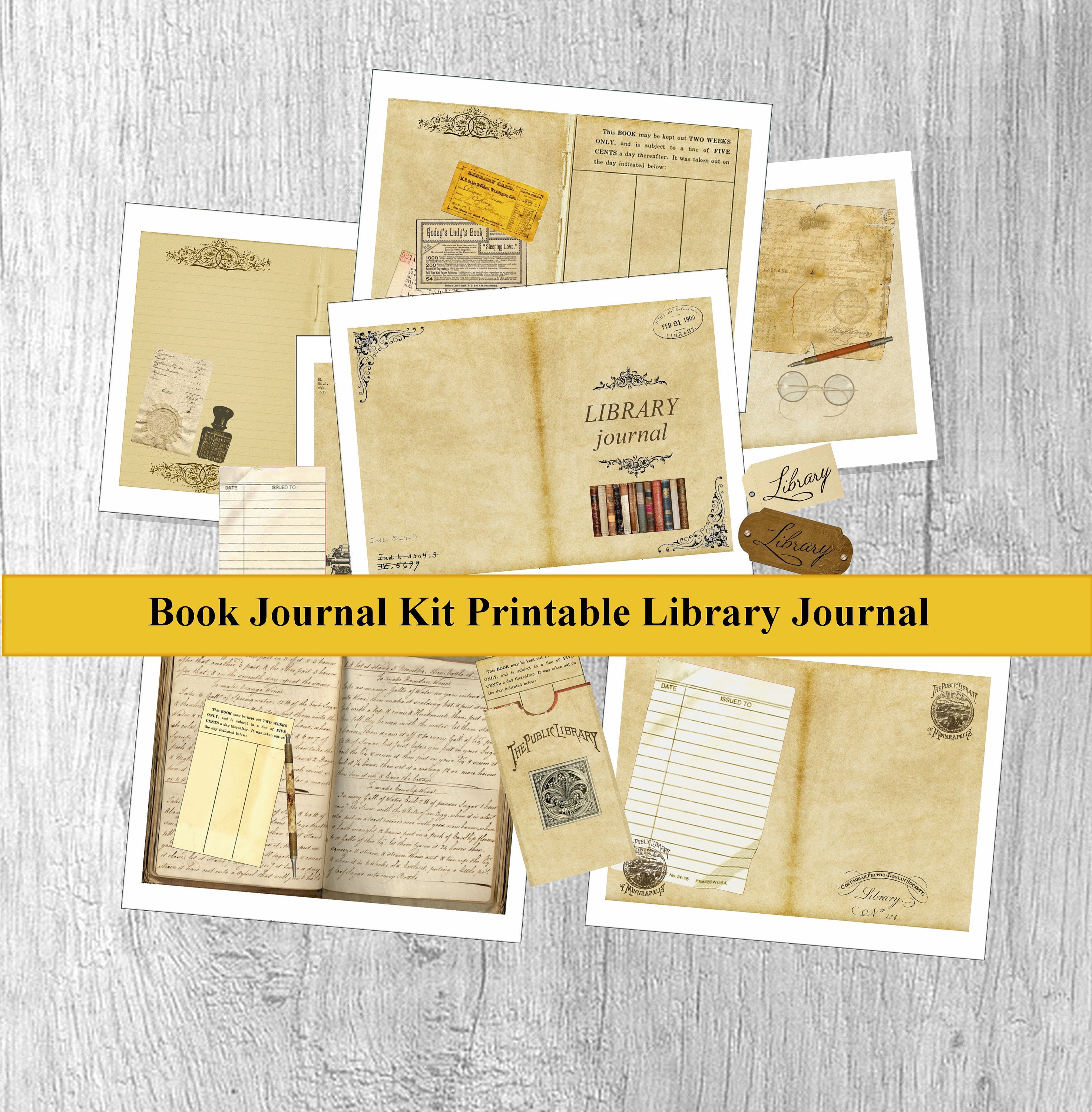 Vintage Library Junk Journal Kit Printable Library Journal DIY Crafting ...