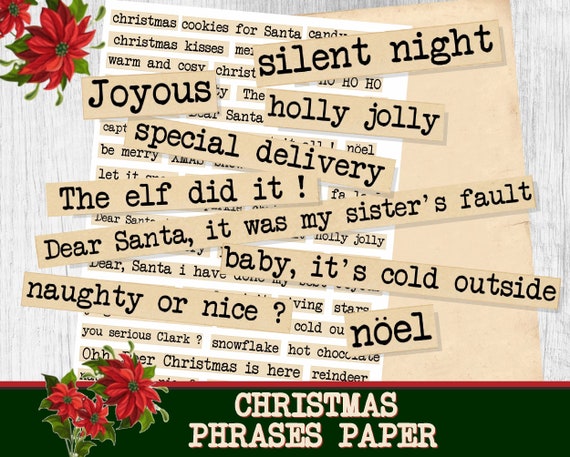 Christmas Words Phrases Printable Papermixed Media Digital | Etsy