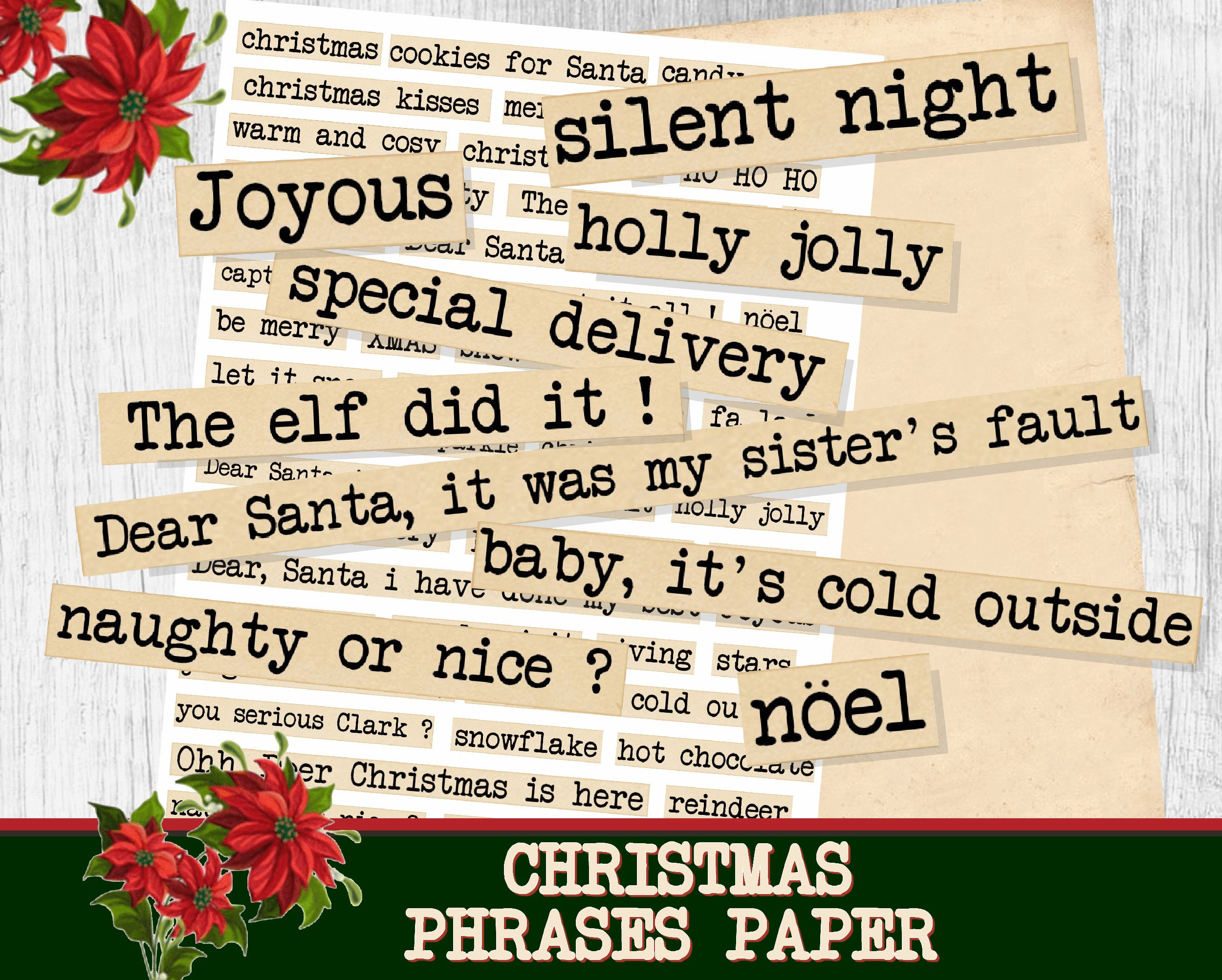 Christmas Words Phrases Printable Papermixed Media Digital | Etsy