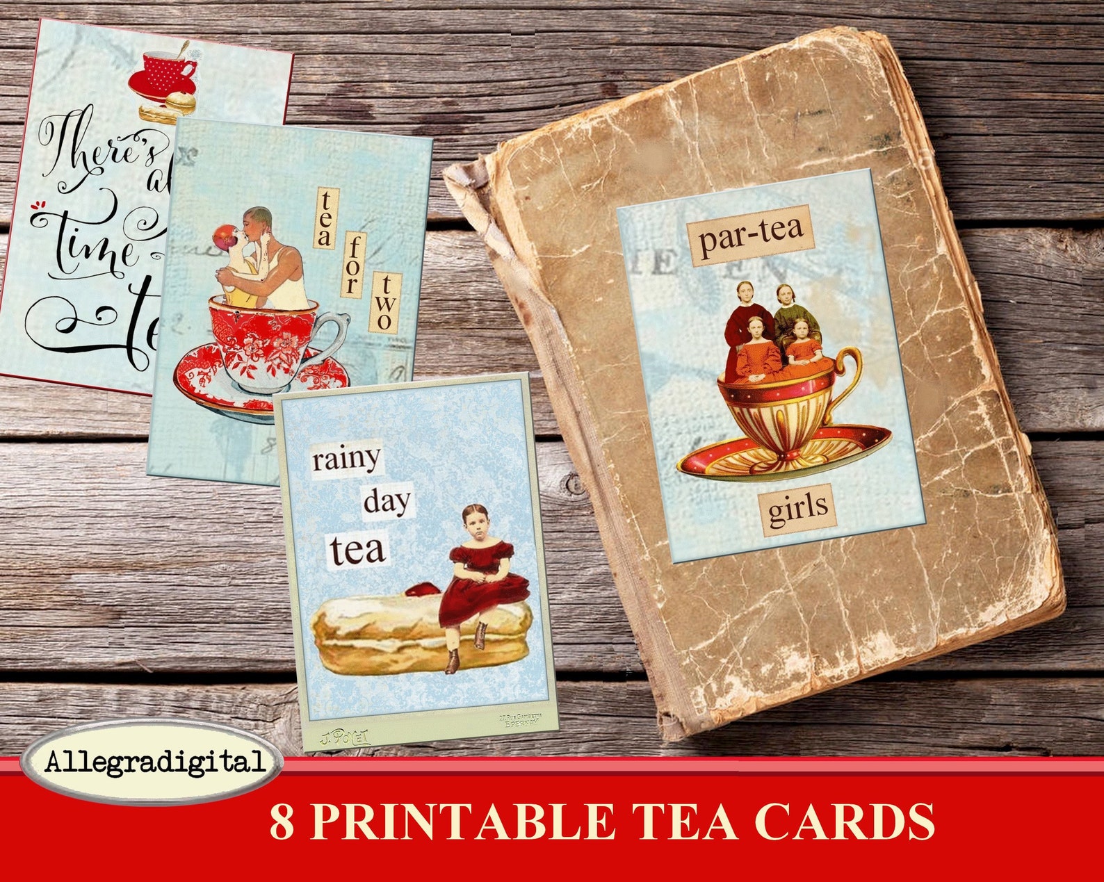 Tea Party Cards Gift Tags Printable Cards Digital Collage - Etsy