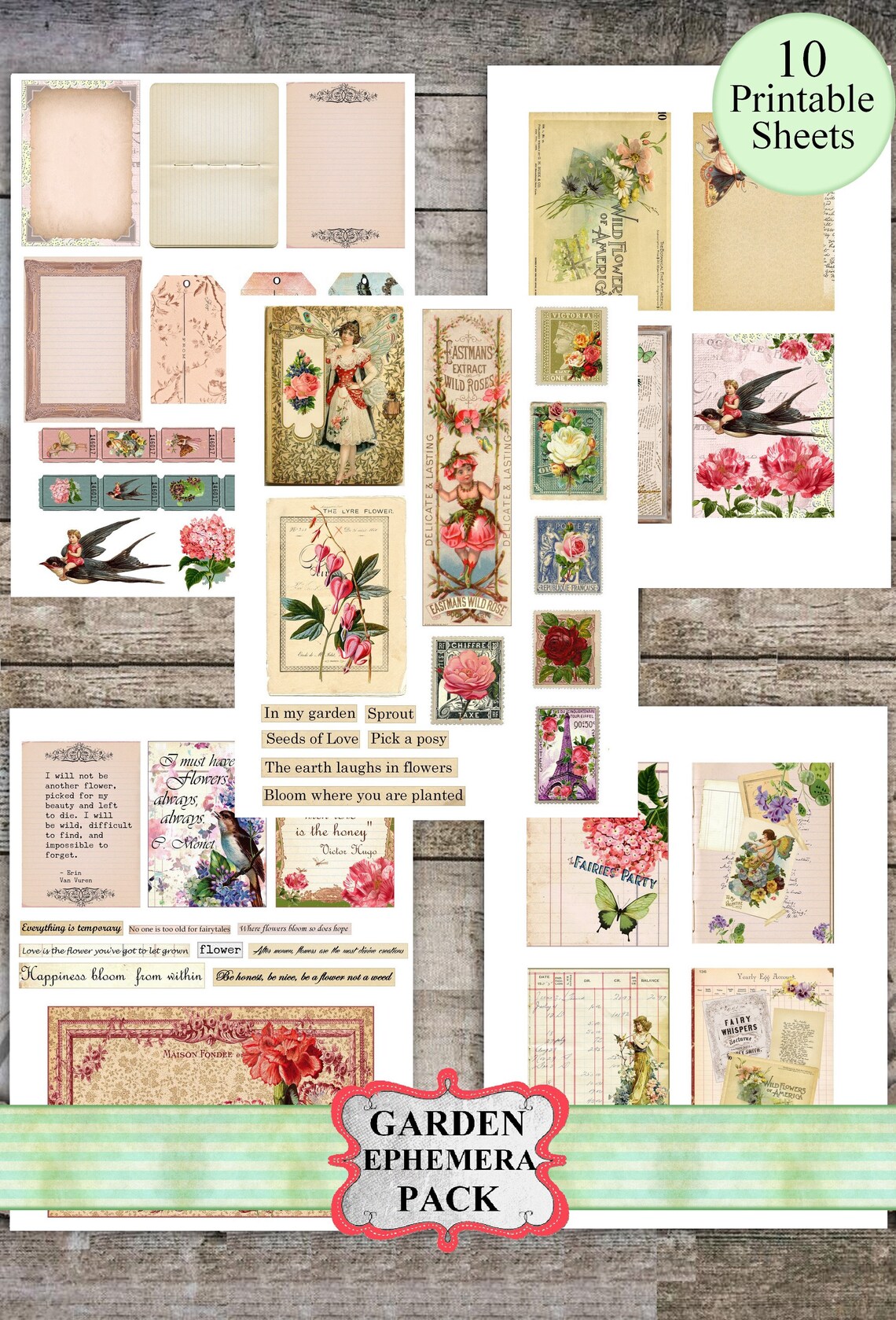 Flowers Garden Ephemera Pack Junk Journal Ephemera Postcard | Etsy