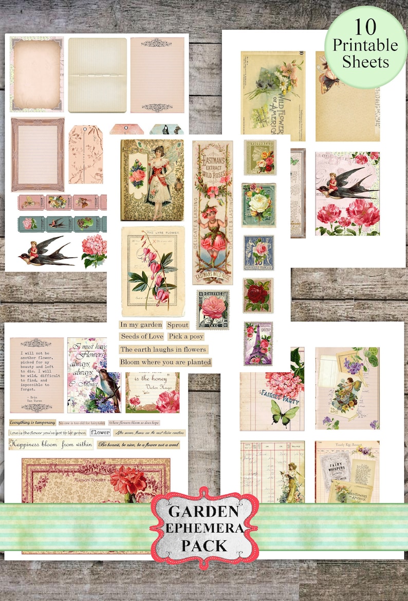 Flowers Garden Ephemera Pack Junk Journal Ephemera Postcard | Etsy
