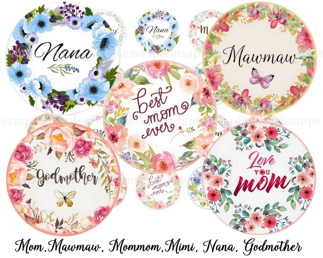 Mom Digital Collage Sheet Circles Mother's Day Images, 1 Inch Mom Nana ...