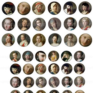Women Portraits Digital Collage Sheet Renaissance Italian Painter Round ...